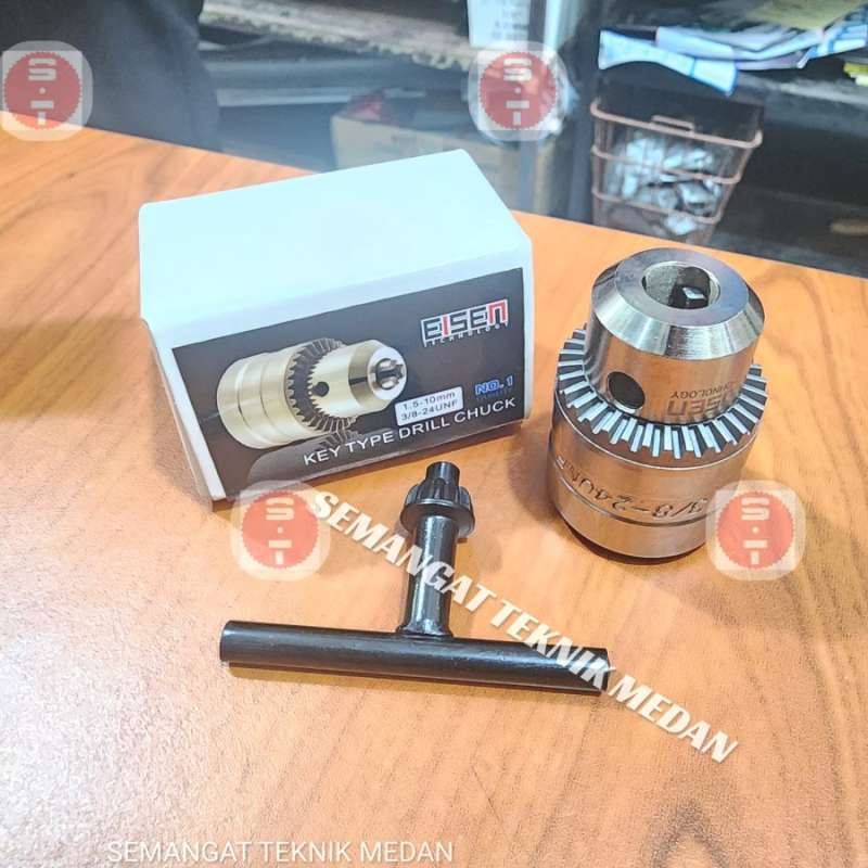 Jual Kepala Bor Drill Chuck & Key Type Model Drat 10mm 10 Mm 3/8 Eisen ...