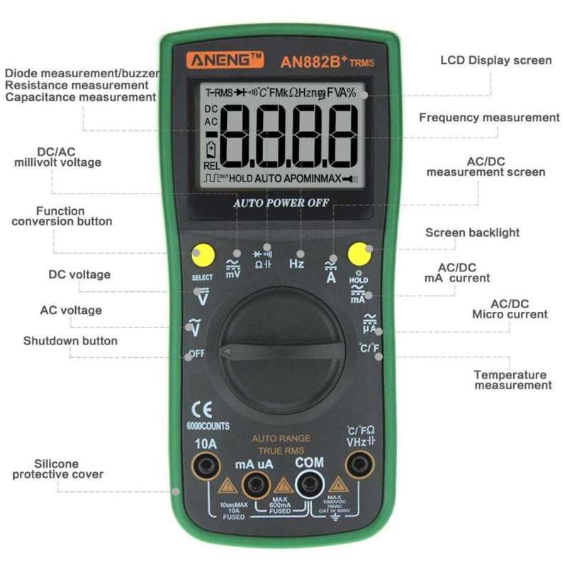 Jual Digital Multimeter Portable Tester Listrik True Rms An882b+ Tespen ...