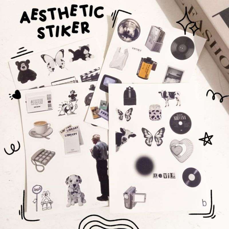 Jual [halopolaroid] Sticker Deco Stiker Aesthetic Sticker Monochrome ...