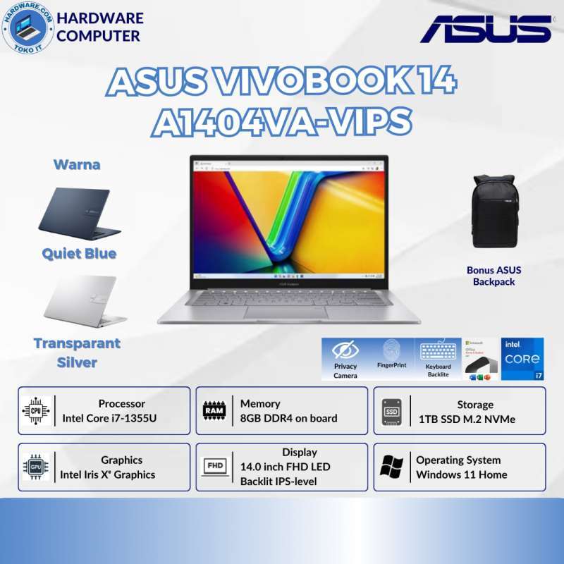 Jual Asus Vivobook 14 A1404va-vips711/712 I7-1355u/16/1tb/quietblue/w11 Di Seller Hardware Com ...