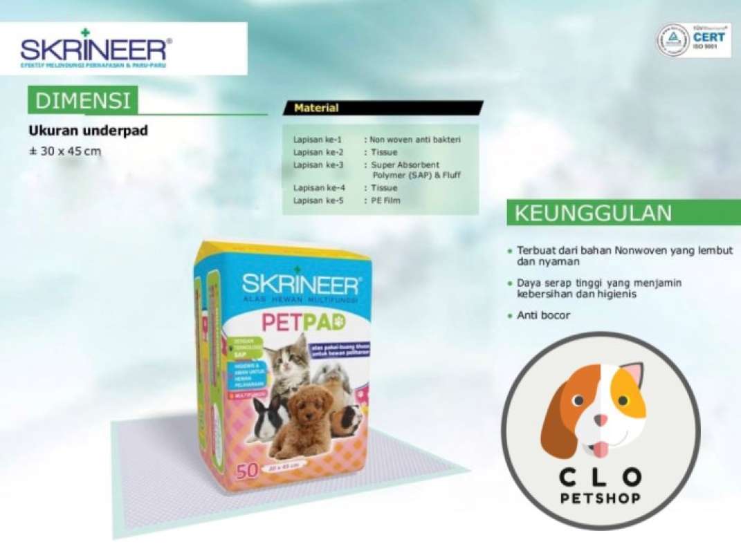 Promo Skrineer Pet Underpad Isi 50 Lembar Ukuran 30x45cm Diskon 33% Di ...