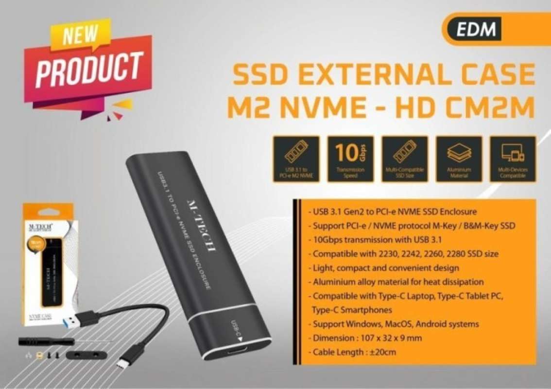 Promo Casing Ssd M2 M.2 Nvme External M-tech Type-c 10gbps Enclosure Hd ...