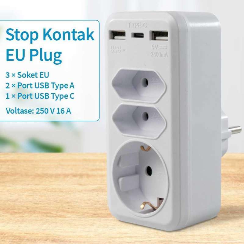 Jual Delightfire Stop Kontak Usb Type C Eu Plug Flame Retardant 16a 250v D16 T Colokan Listrik ...