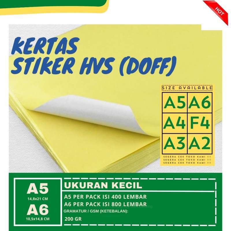 Jual Kertas Stiker Hvs Doff A5 & A6 Perpack Isi 400&800 Lembar, Ukuran ...