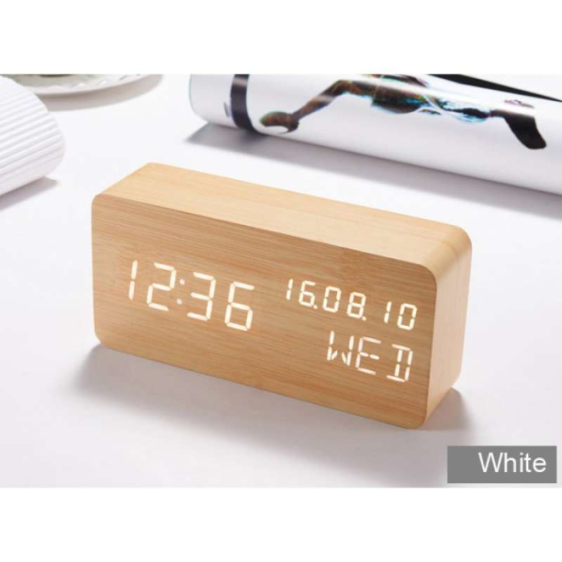 Promo Jam Meja Digital Clock Led Alarm Minimalis Model Kayu Kamar Desk ...