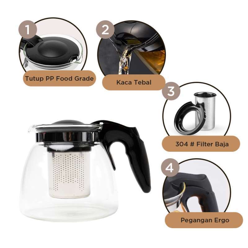Jual Miniso Teko Teh Dengan Saringan Kaca Tempat Teh / Kopi Air ...