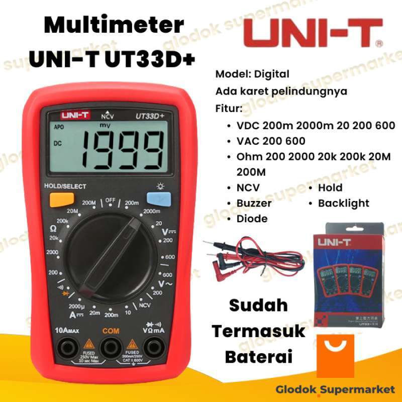Promo Multitester Uni-t Ut-33d+ Multimeter Unit Ut 33d+ Tester Ncv ...