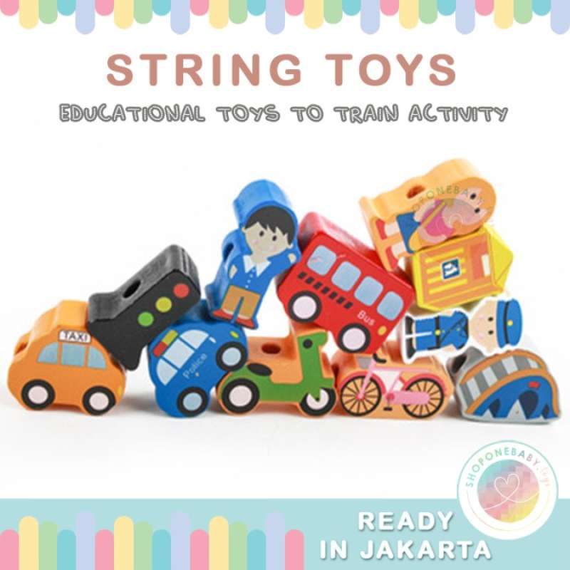 Promo Jkt Lacing & Threading Kabi Wooden String Beads 16pcs Mainan ...