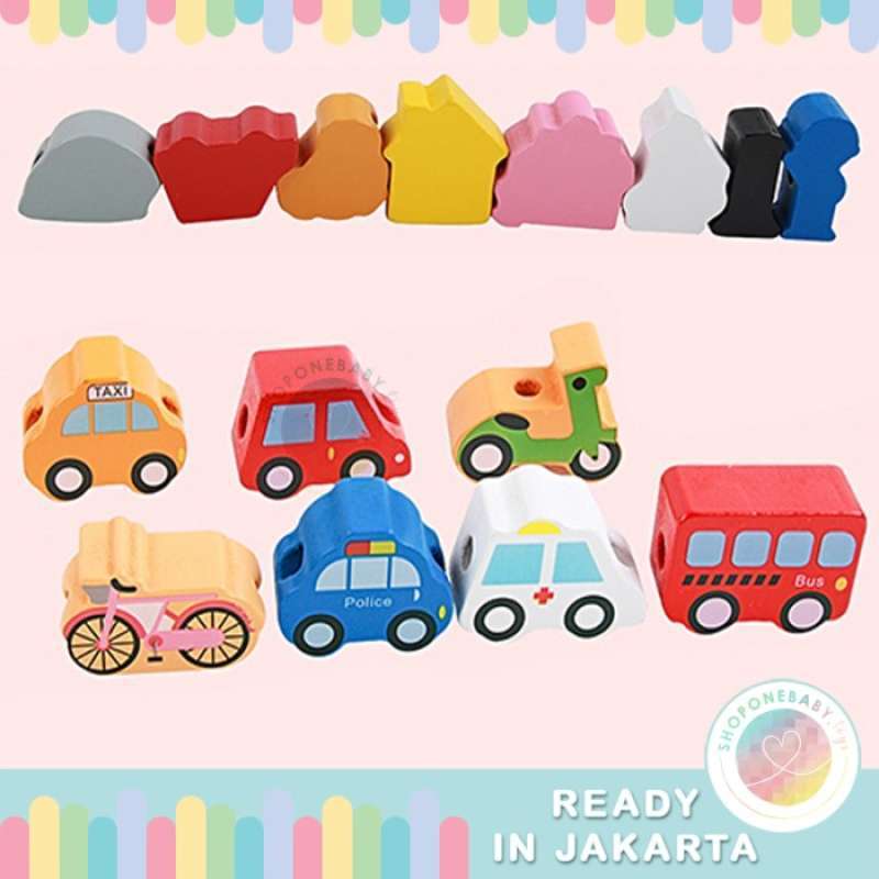 Promo Jkt Lacing & Threading Kabi Wooden String Beads 16pcs Mainan ...