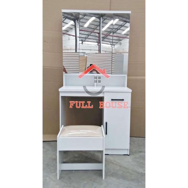 Jual Meja Rias Meja Makeup Dengan Kaca Besar Sayap Dan Kursi Putih ...