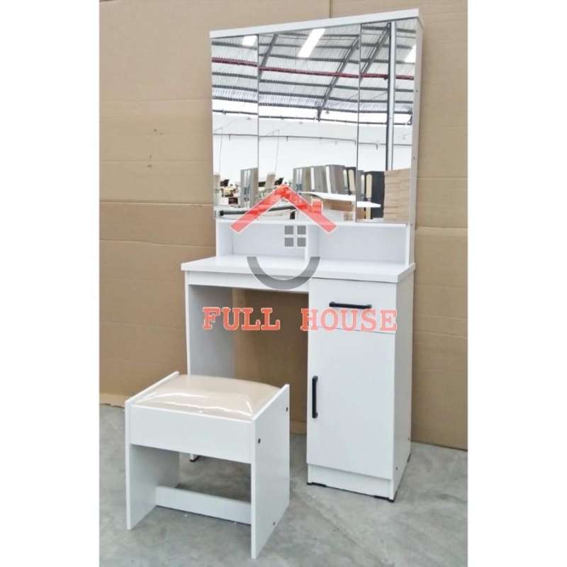 Jual Meja Rias Meja Makeup Dengan Kaca Besar Sayap Dan Kursi Putih ...