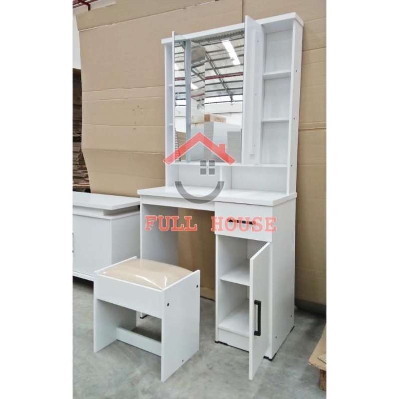 Jual Meja Rias Meja Makeup Dengan Kaca Besar Sayap Dan Kursi Putih ...