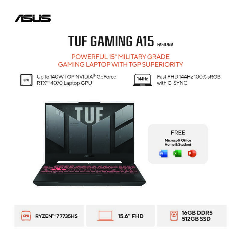 Jual Asus Tuf Gaming A15 Fa507nu-r745klm-o [r7-7735hs|rtx 4050|ram 16gb ...