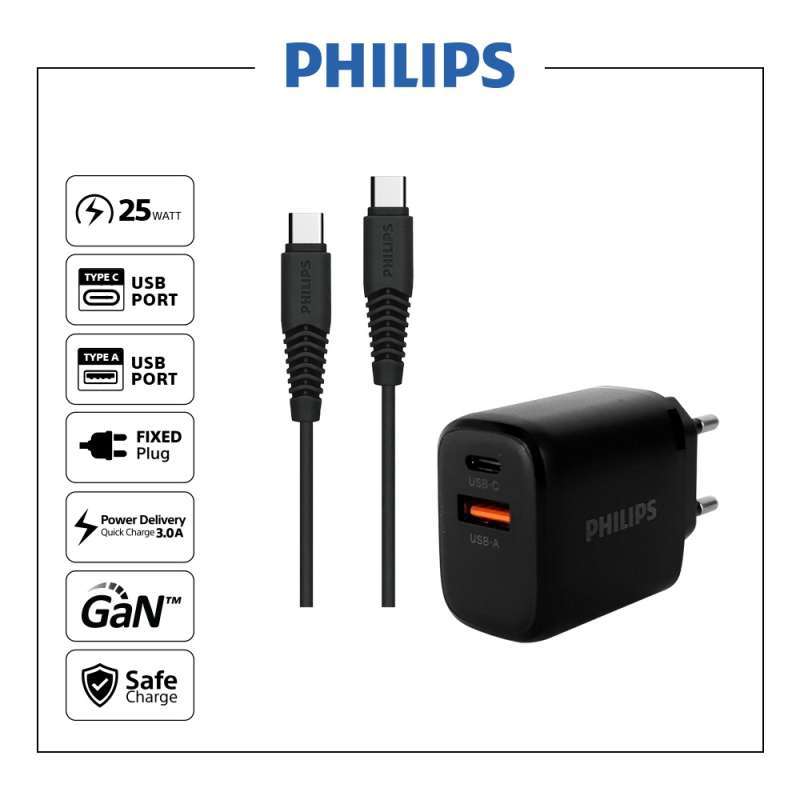 Promo Philips Set Charger Dlp4318 Adaptor 25w Fast Charge + C To C ...