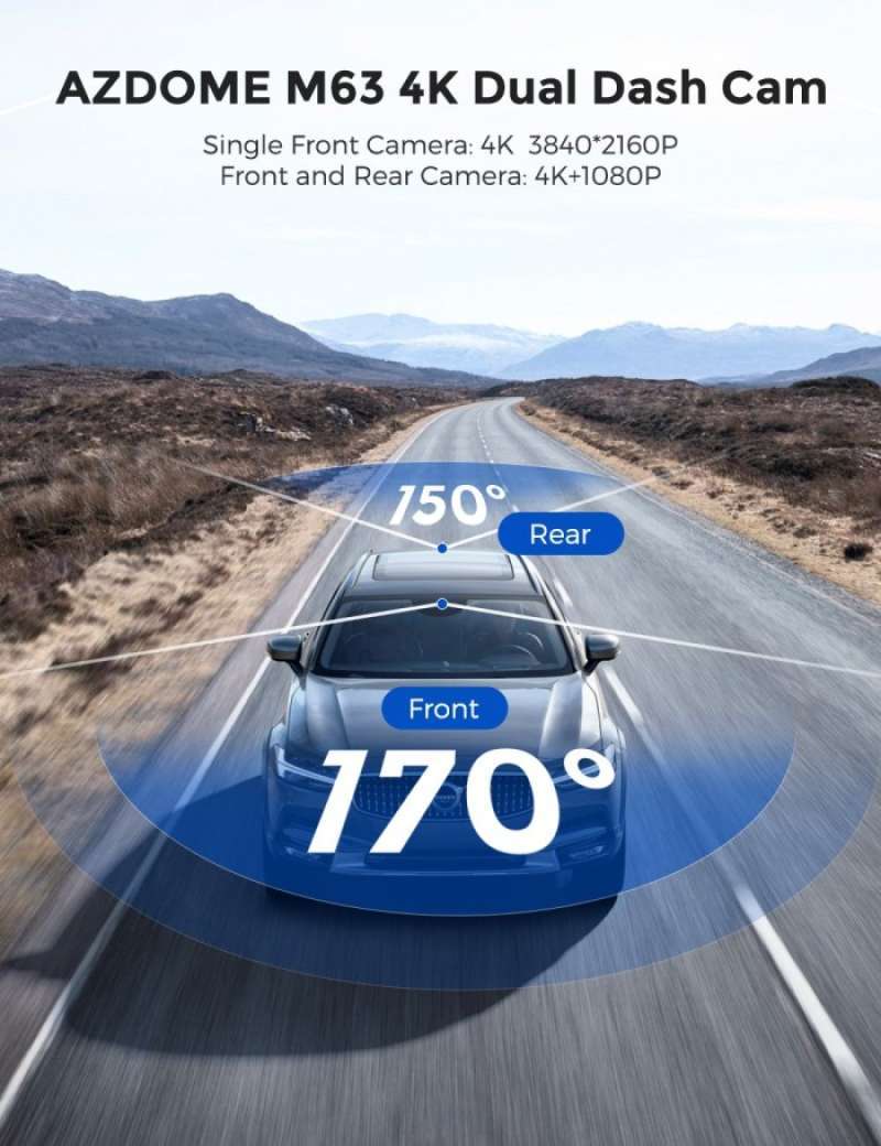 Promo Azdome M63 4k Ultra Hd Dash Camera Front Rear Dashcam Gps Wifi ...