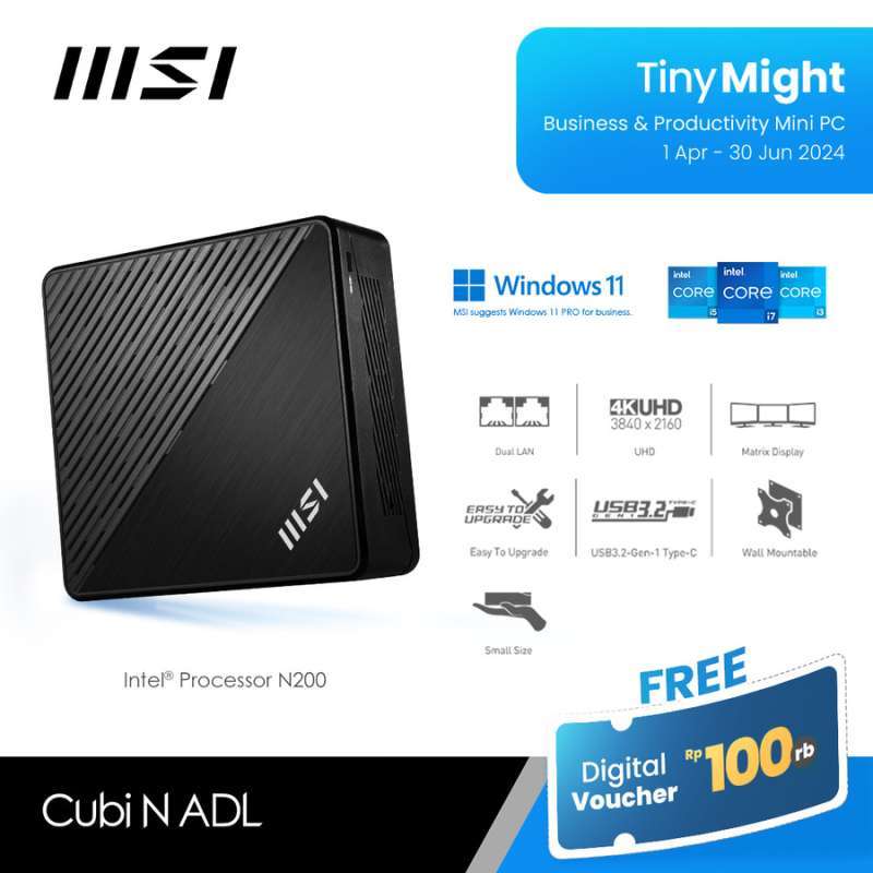 Promo Msi Mini Pc Cubi N Adl Intel Processor N100 Barebone Black Diskon ...