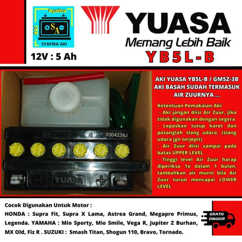 Promo Aki Basah Yuasa Yb5l-b Motor Grand Jupiter Mio Accu 12v 5a Diskon 24% Di Seller Toplets ...