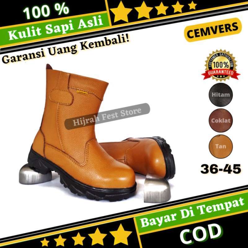 Promo Sepatu Safety Pria Cemvers Kulit Ujung Besi Baja Safety Shoes ...