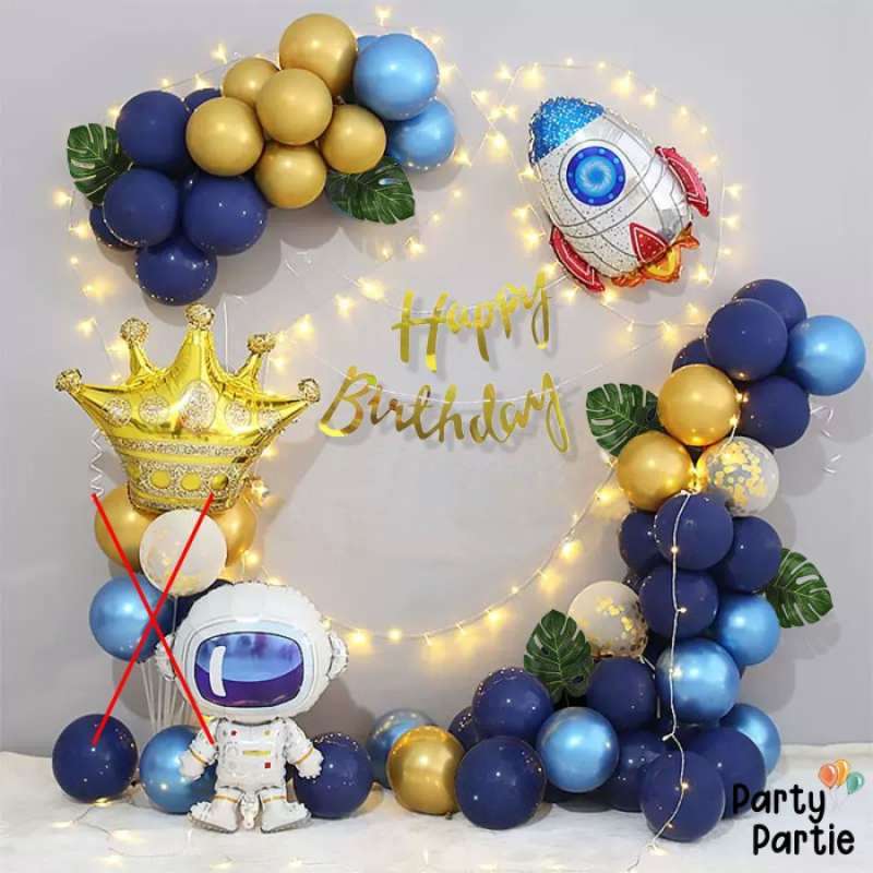 Promo [arch Set] Paket Ultah Balon Astronot, Roket & King Dengan Led ...