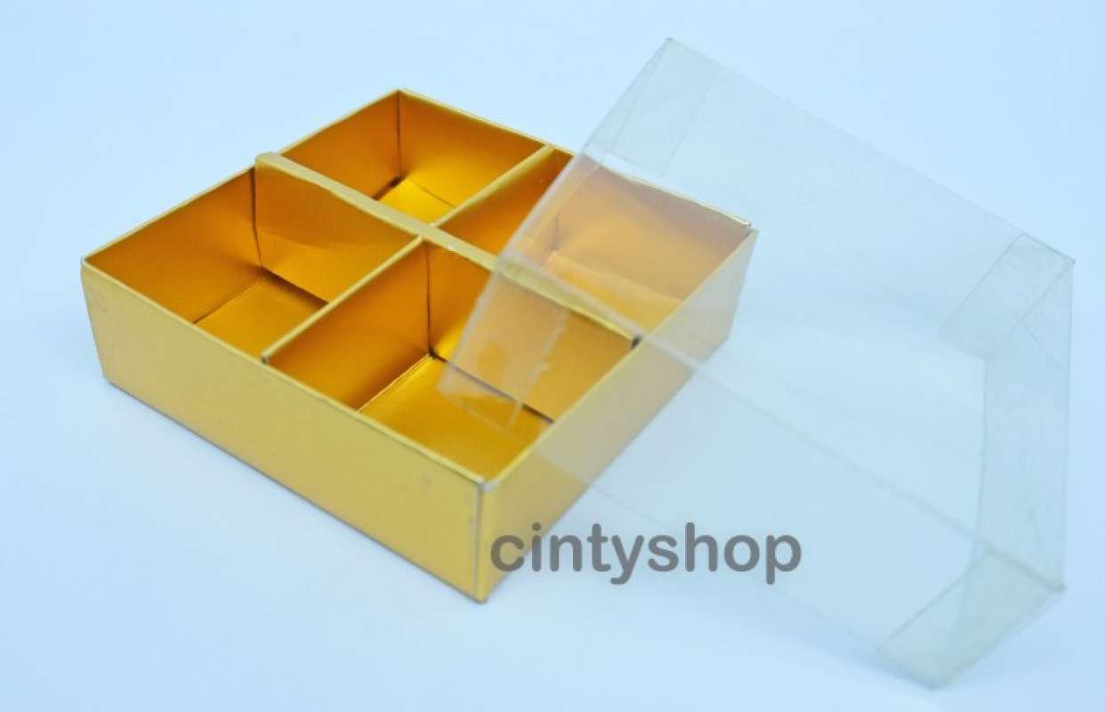 Jual Box Mika Sekat Emas / Box Praline / Box Coklat Sekat 4 (isi 10 Pcs ...