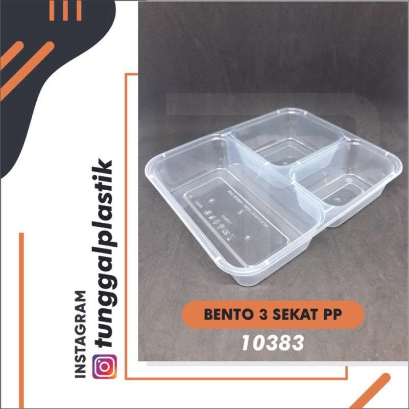 Jual Tray Mika Thinwall Bento Sekat 3 Pp Bening Isi @25 Set + Tutup ...
