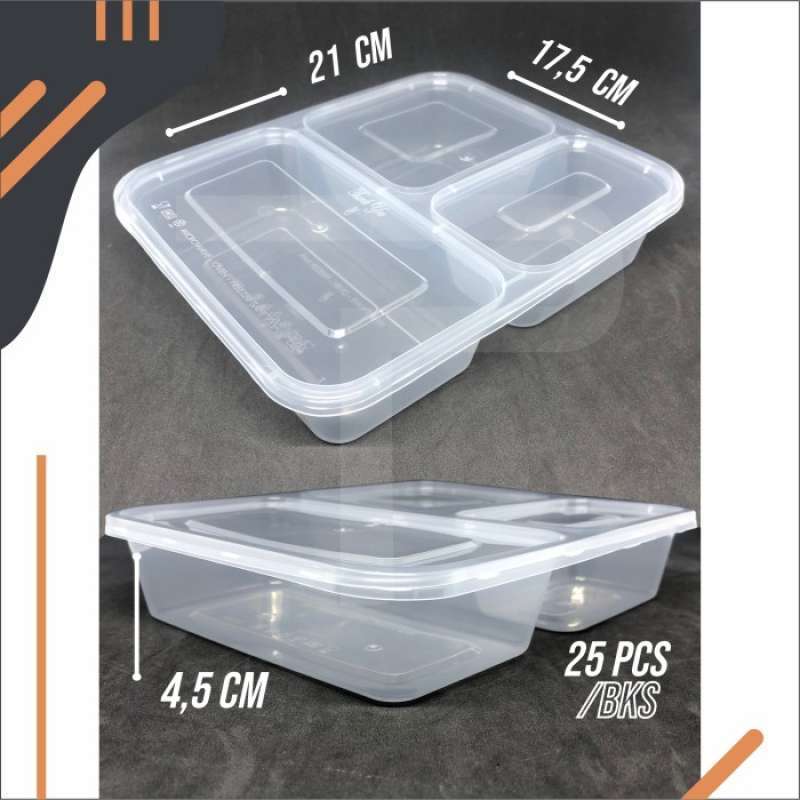 Jual Tray Mika Thinwall Bento Sekat 3 Pp Bening Isi @25 Set + Tutup ...