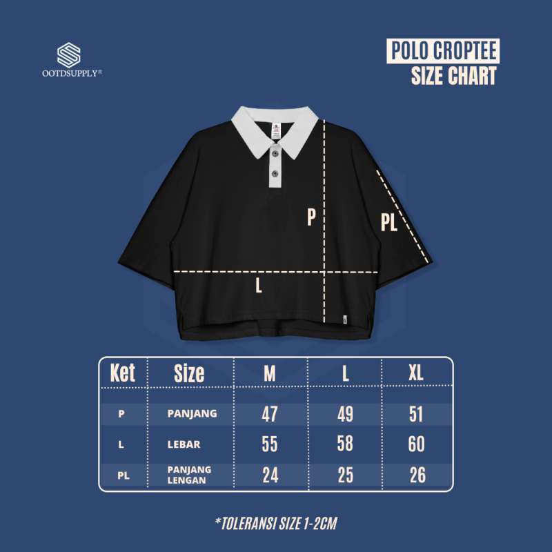 Promo Ootdsupply Oversize Polo Crop Shirt Essentials Black & White L ...