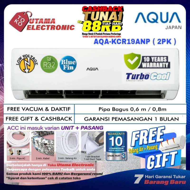 Promo Ac Aqua Japan 2 Pk Kcr-19 Ahq Turbo Cool Low Watt+ Instalasi Pasang Diskon 23% Di Seller ...