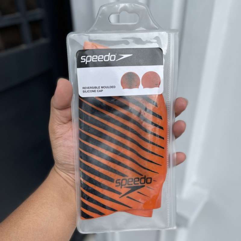 Jual Swim Cap Speedo Reversible Moulded Silicone Cap Orange Penutup ...