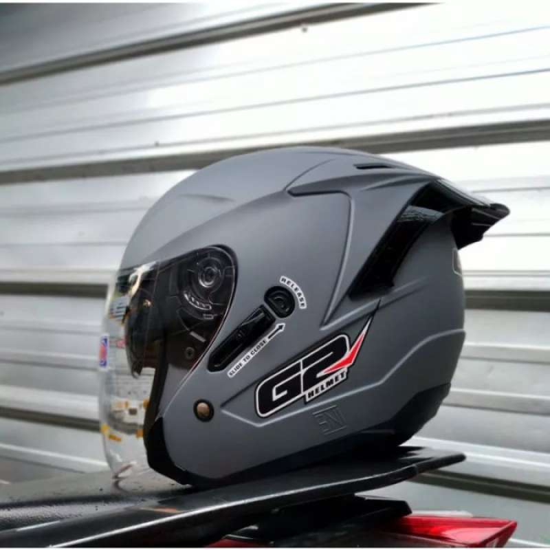Jual Helm G2 Optimax Half Face Solid+spoiler Double Visor - M Gunmetal ...
