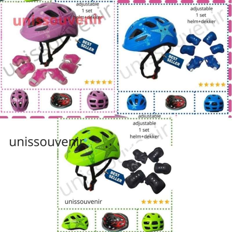 Promo Helm Sepeda Anak Helm Sepatu Roda Lengkap Deker Warna Biru Motif ...