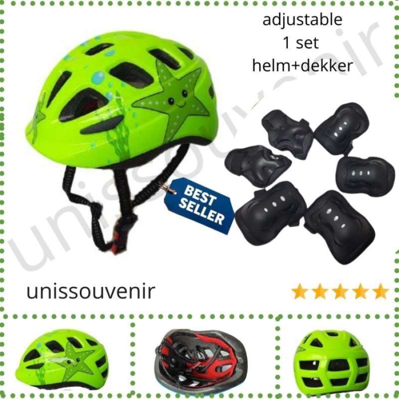 Promo Helm Sepeda Anak Helm Sepatu Roda Lengkap Deker Warna Biru Motif ...