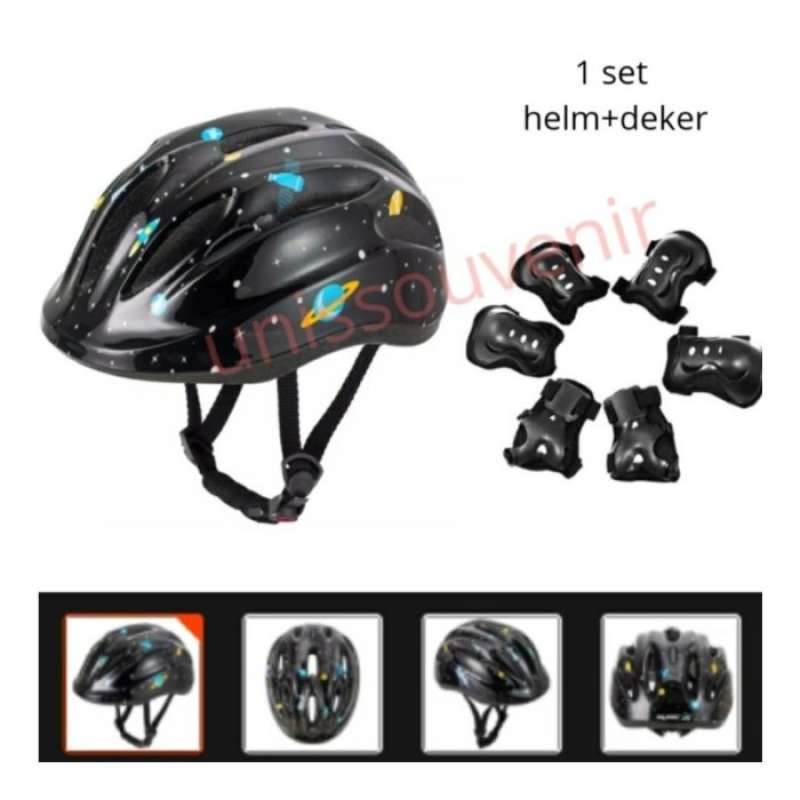 Promo Helm Sepeda Anak Helm Sepatu Roda Lengkap Deker Warna Biru Motif ...