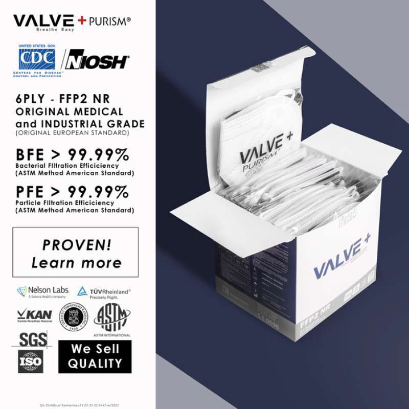 Promo 1box Masker Kn95 Medis 6ply Valveplus Purism N95 Ffp2 Nr Resmi R508-p2 Diskon 23% Di ...
