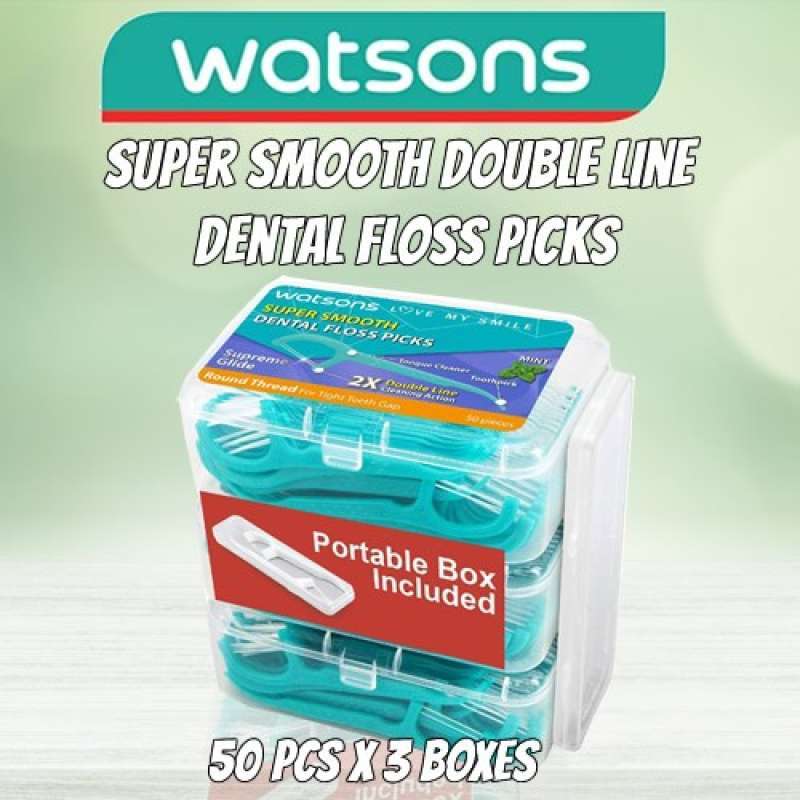Jual Watsons Super Smooth Double Line Dental Floss Picks Mint 50s X 3 ...