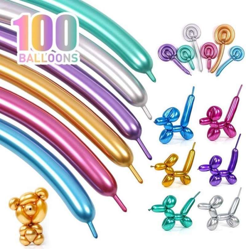 Jual (isi 100 Pc) Balon Twist Chrome / Balon Panjang Metalik / Balon ...