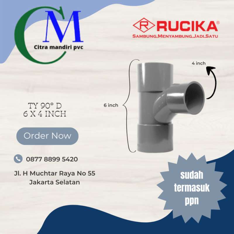 Promo Fitting Pvc Rucika Ty - Tee Y - Large Radius Tee 6 X 4 - D-lt 90 Diskon 23% Di Seller ...