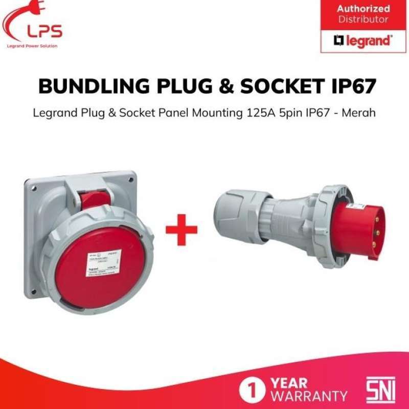 Jual Legrand Plug & Socket Panel Mounting 125a 5pin Ip67 - Merah ...