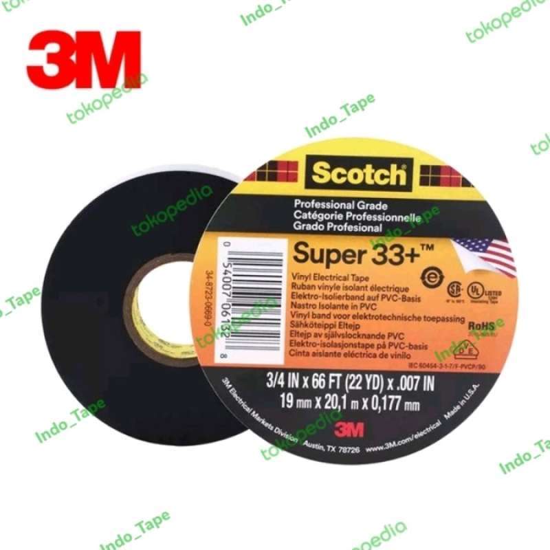 Jual 3m Isolasi Scotch Super 33+ Vinyl Electrical Tape Hitam Original ...