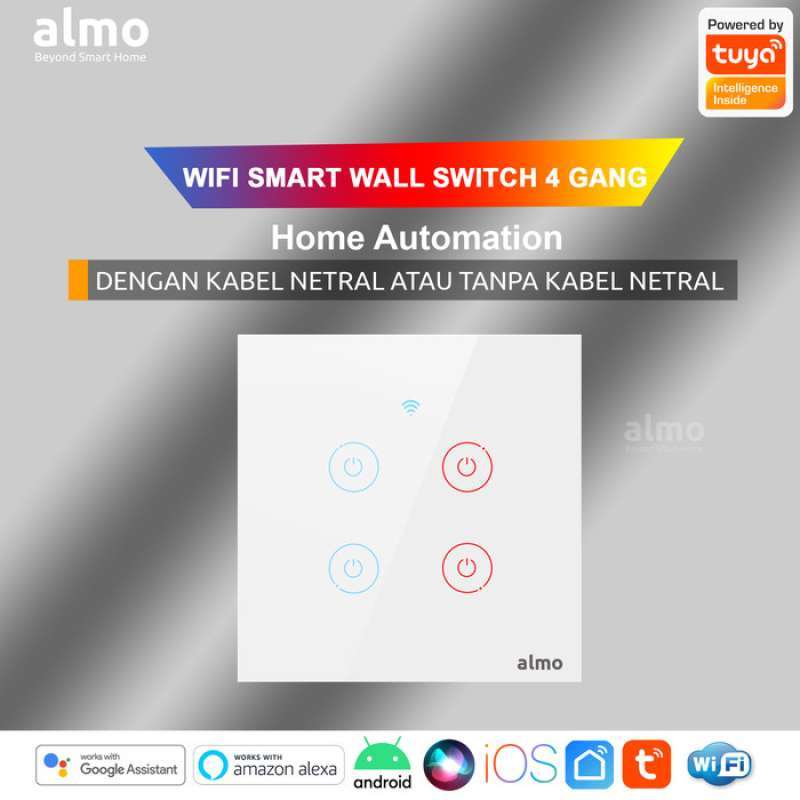 Jual Almo Tuya Wifi Smart Switch Eu 4 Gang Saklar Home Automation Iot ...