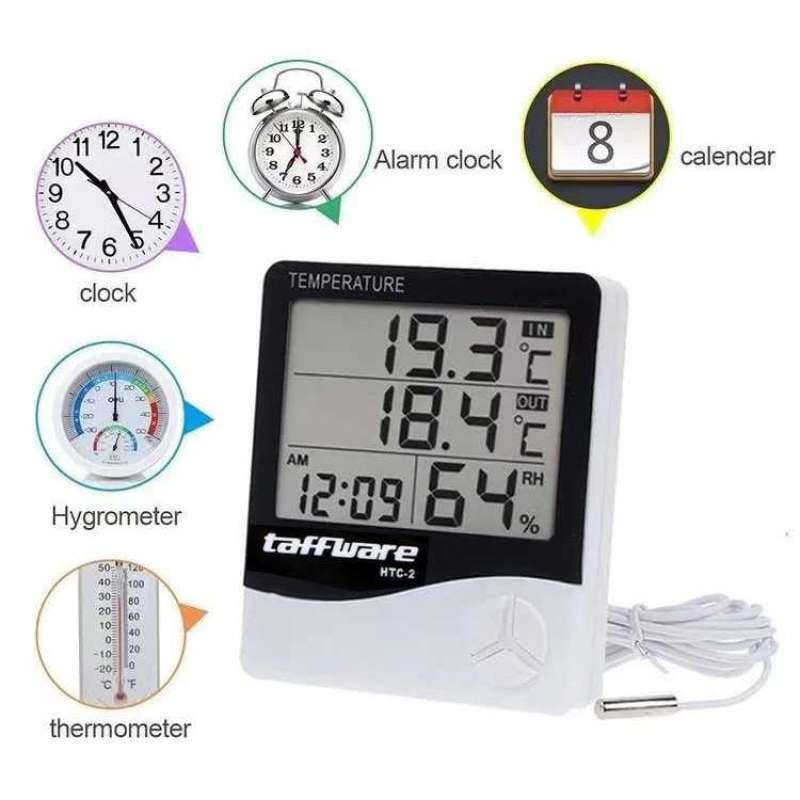 Jual Alat Pengukur Suhu Humidity Digital Temperature Meter Clock Htc-2 ...