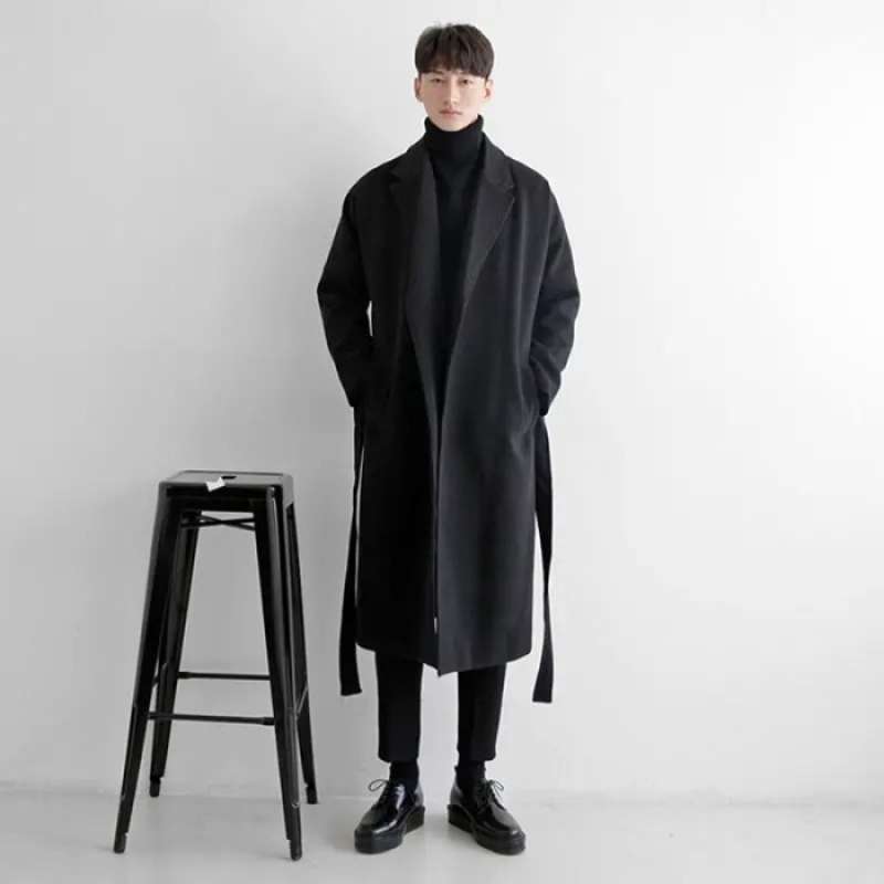 Jual Jas Long Coat Pria Sabuk Blazer Musim Dingin Pria Korean Style ...