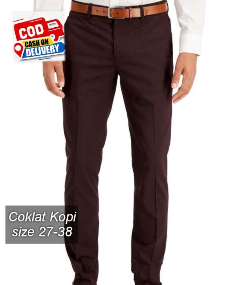Jual Celana Kantor Kerja Pria Formal Slimfit Bahan Dasar Kain Warna Coklat - 33 Abu Muda Di ...