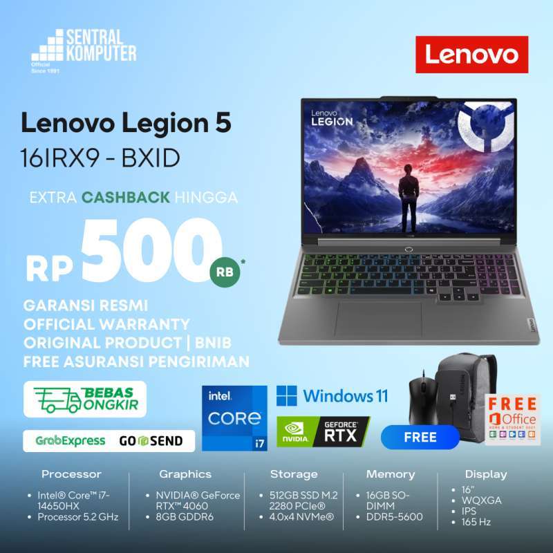 Jual Lenovo Legion 5 16irx9 Bxid Core I7-14650hx Rtx 4060 16gb So-dimm ...