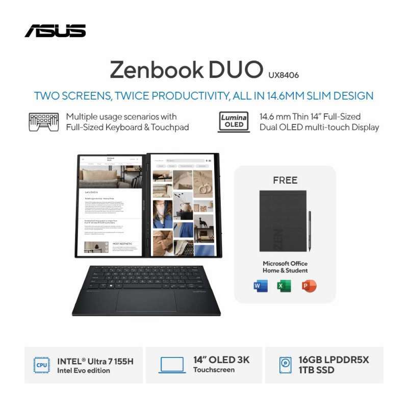 Promo Asus Zenbook Duo Ux8406ma-oleds711, Ultra 7-155h/16gb/1tb M2/w11 ...