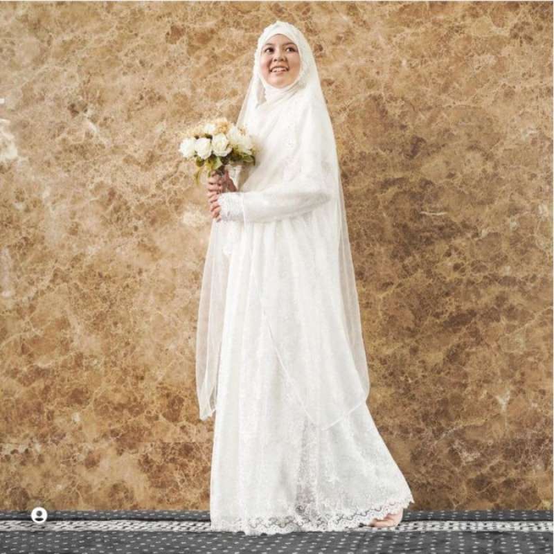 Jual Gamis Set Akad Sakinah Gaun Pengantin Syari Dress Nikah Putih Grey ...