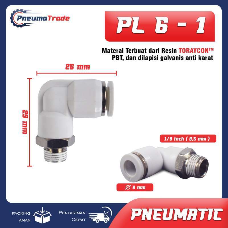 Promo Pl Fitting Elbow Male Pneumatic Slip Lock Drat Luar Type Mpl - Pl ...