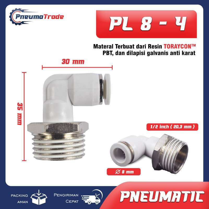 Promo Pl Fitting Elbow Male Pneumatic Slip Lock Drat Luar Type Mpl - Pl ...