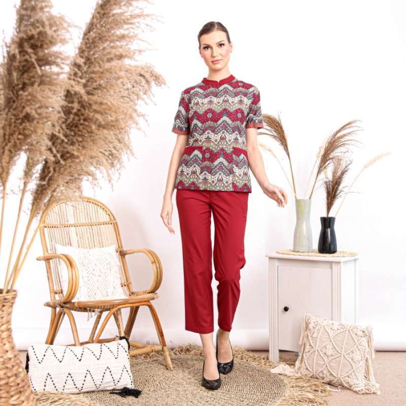 Jual (po) Fabrik Amisha Style Red Blue Wave Batik Baju Seragam Suster ...