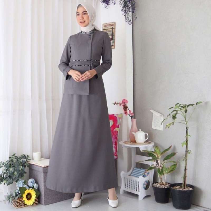 Jual Jas Blazer Batik Wanita Pns Asn Model 7007 Set Rok Warna Abu Muda ...